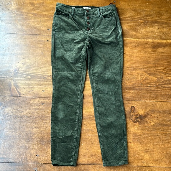 LOFT | Pants & Jumpsuits | Loft Green Corduroy Button Fly High Rise ...